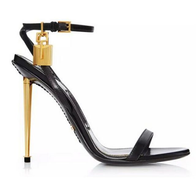 Sexy Sandals Metallic Ankle-lock Sandal Gold Heel Shoes Padlock High ...